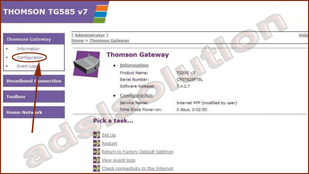 thomson TG585v7 manuale configurazione adsl